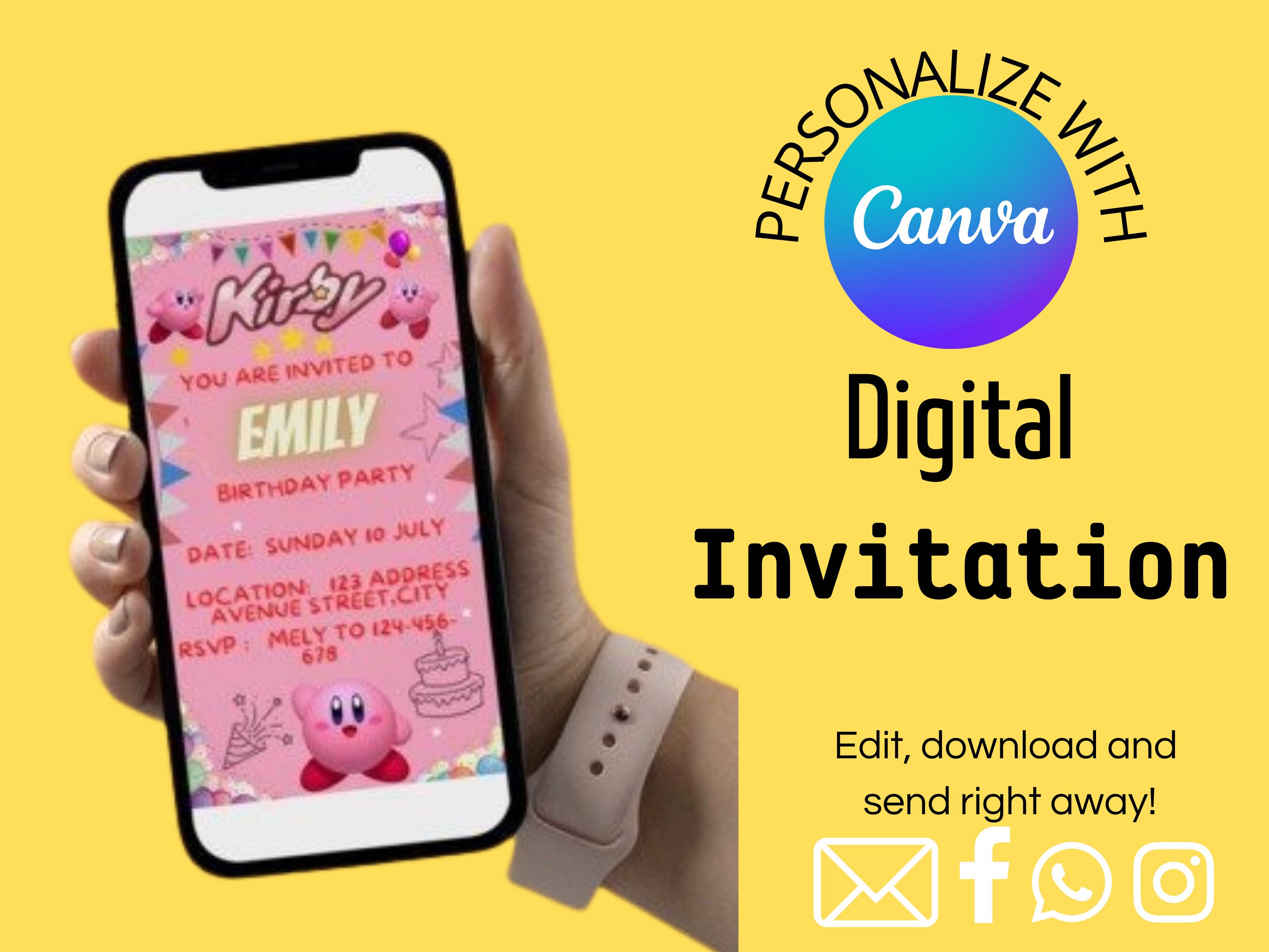Kirby, Digital Invitation Videogame Birthday for Boys and Girls Bundle ...