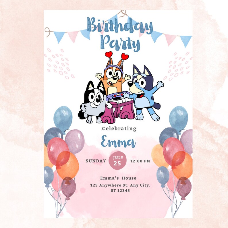 Bluey Birthday Invitation Canva Editable Template Bluey Kids - Etsy