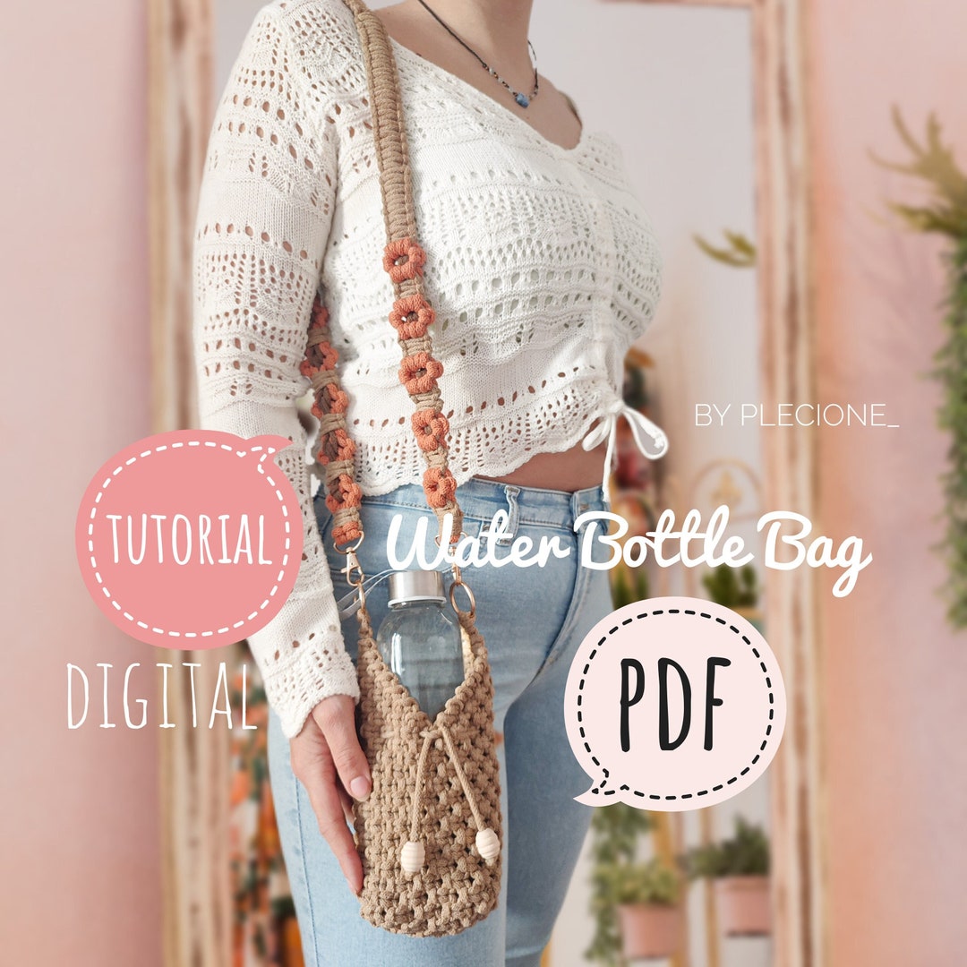 Macrame Water Bottle Bag PDF Tutorial: Floral Strap DIY (digital ...