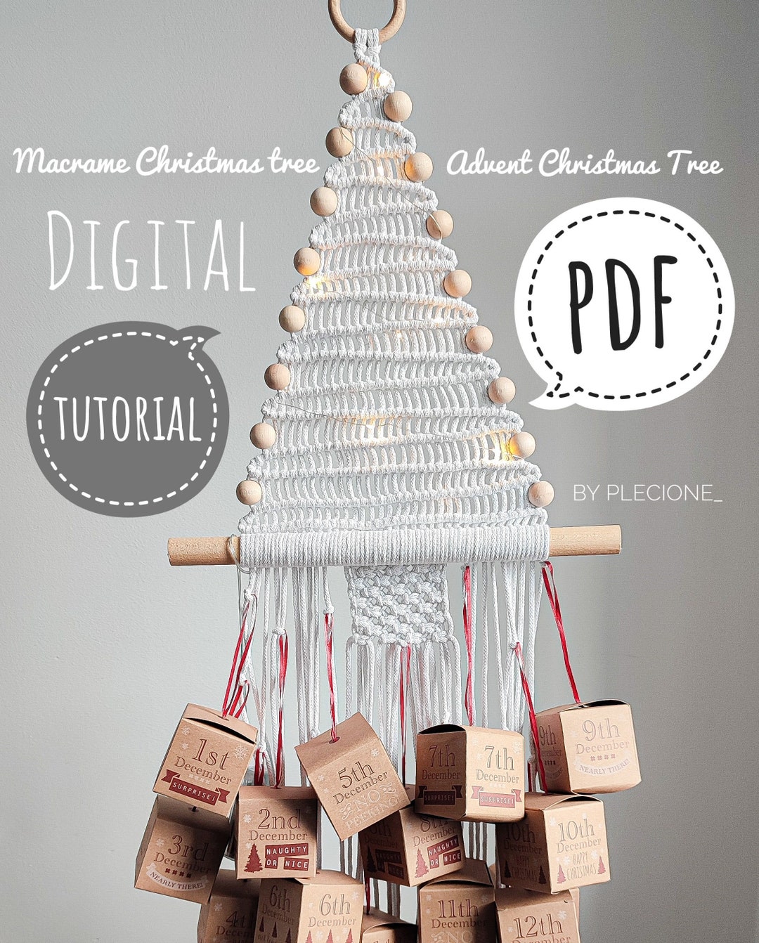 TUTORIAL PDF of Macrame Christmas Advent Tree / Macrame Pattern ...