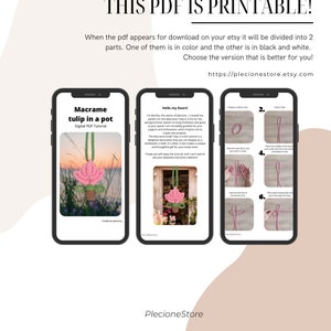 PDF Tutorial of Macrame Tulip in a Pot for Beginners, Macrame Flower DIY, Car Charm Decor ...