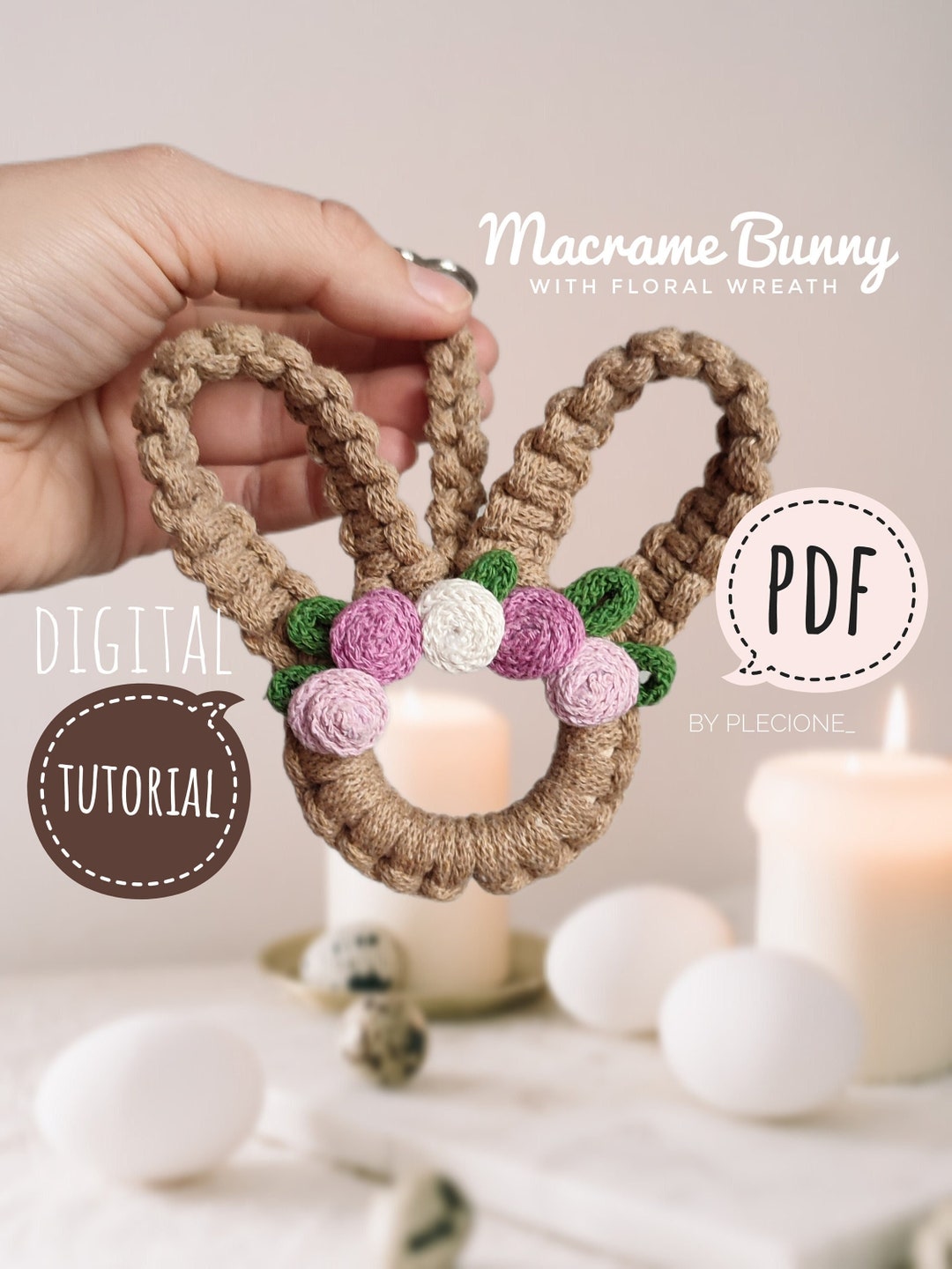 PDF TUTORIAL for Macrame Bunny With Floral Wreath / Macrame Rabbit ...