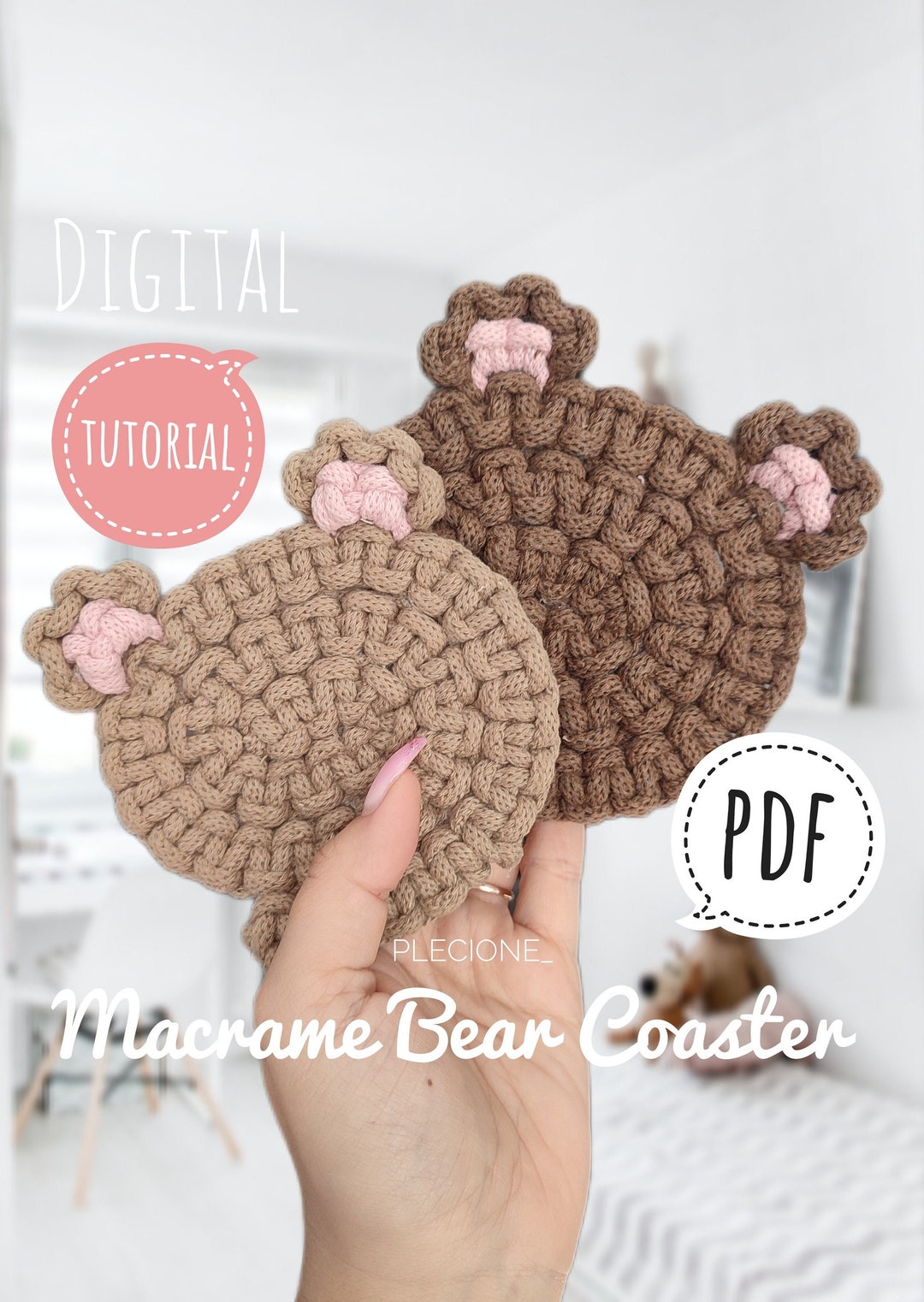 Macrame Bear Coaster PDF Tutorial: Animal DIY Pattern - Etsy