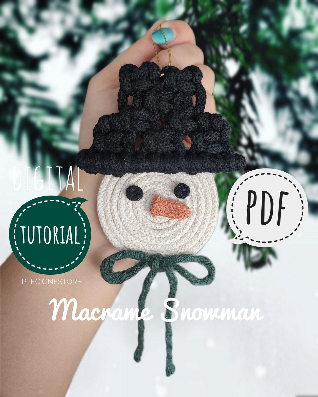 Tutorial PDF of Macrame Snowman Head, DIY Snowman Craft, Christmas Tree ...