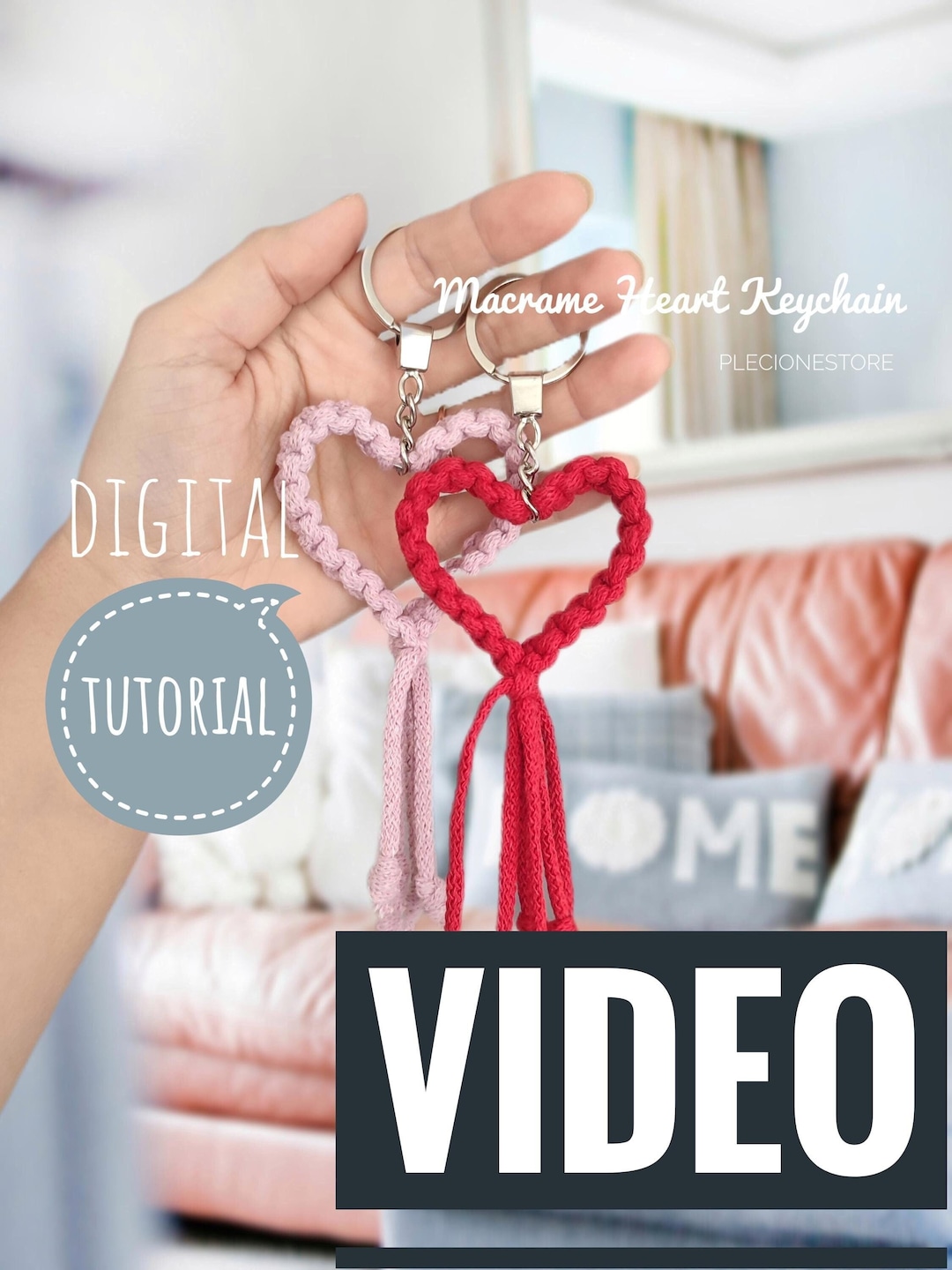 Macrame Heart Keychain VIDEO Tutorial: DIY Beginners Pattern (instant ...