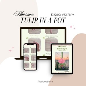 PDF Tutorial of Macrame Tulip in a Pot for Beginners, Macrame Flower DIY, Car Charm Decor ...