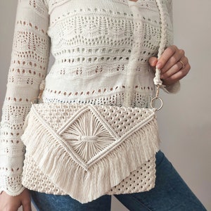 Large Handmade Macrame Envelope Clutch / White Handmade Macrame Bag / Cotton Bag / Macrame Bag ...