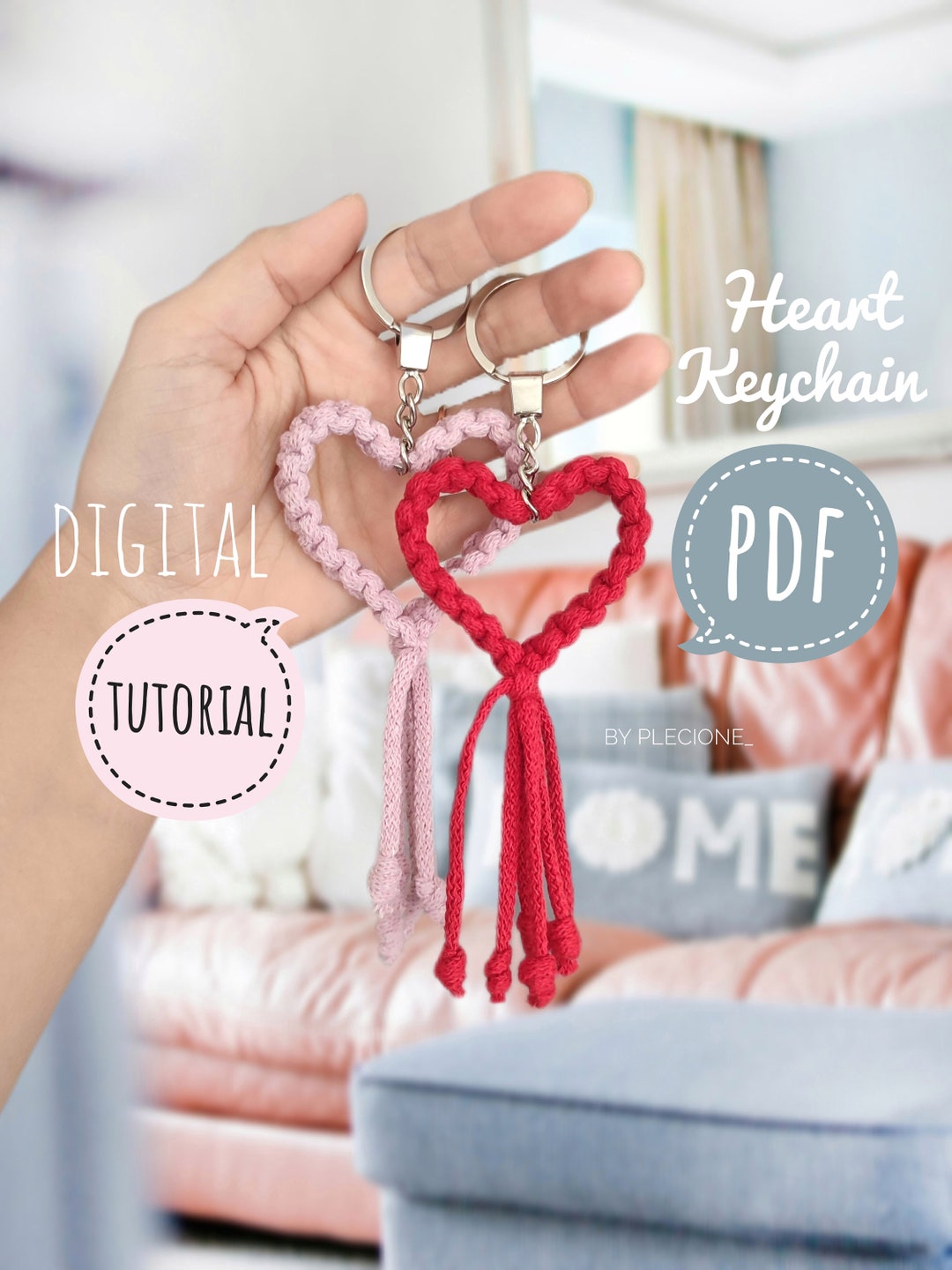 PDF Tutorial of Macrame Heart Keychain for BEGINNERS/ Handmade Heart ...