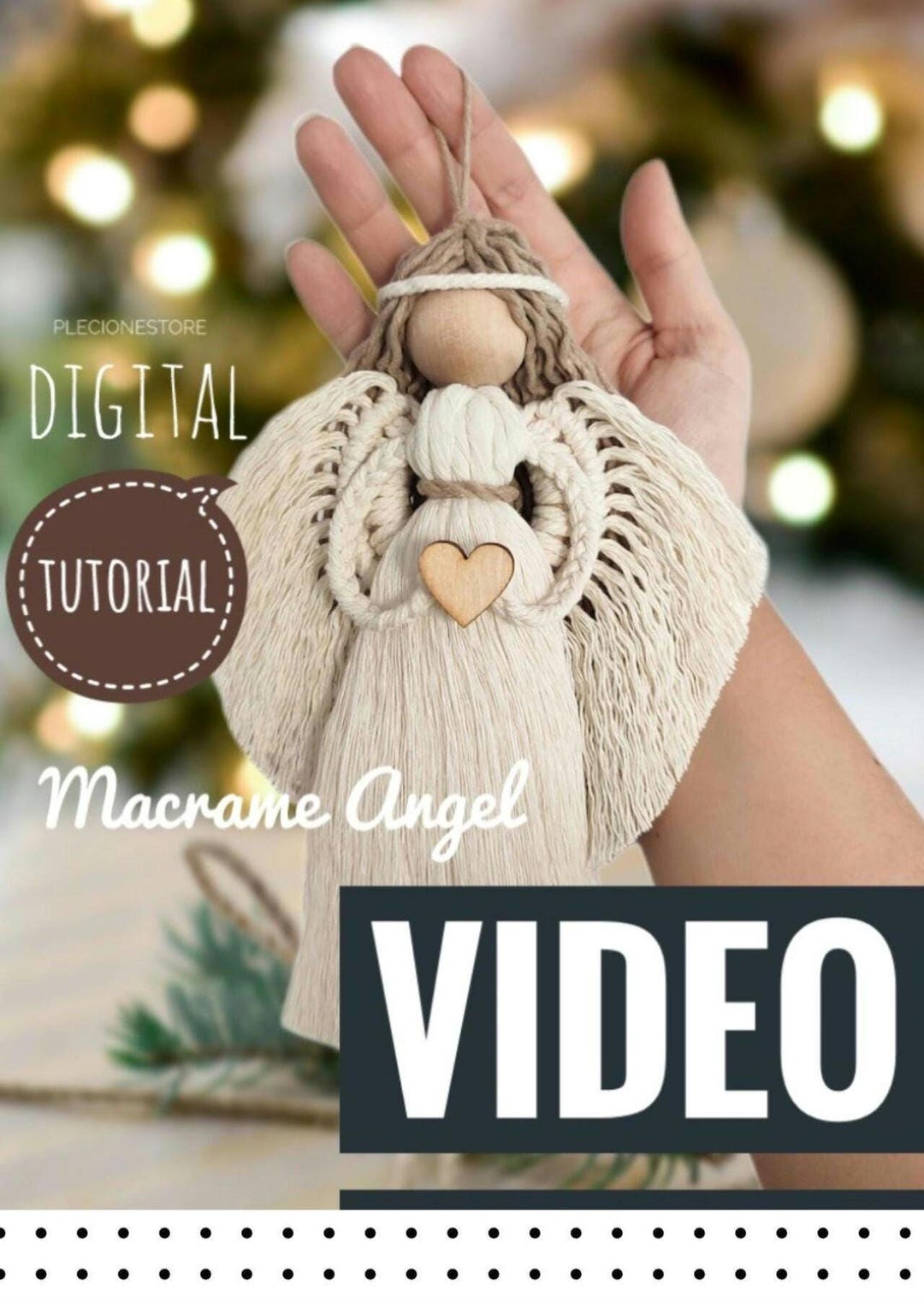 TUTORIAL VIDEO of Macrame Angel for Beginners, Step-by-step Christmas ...