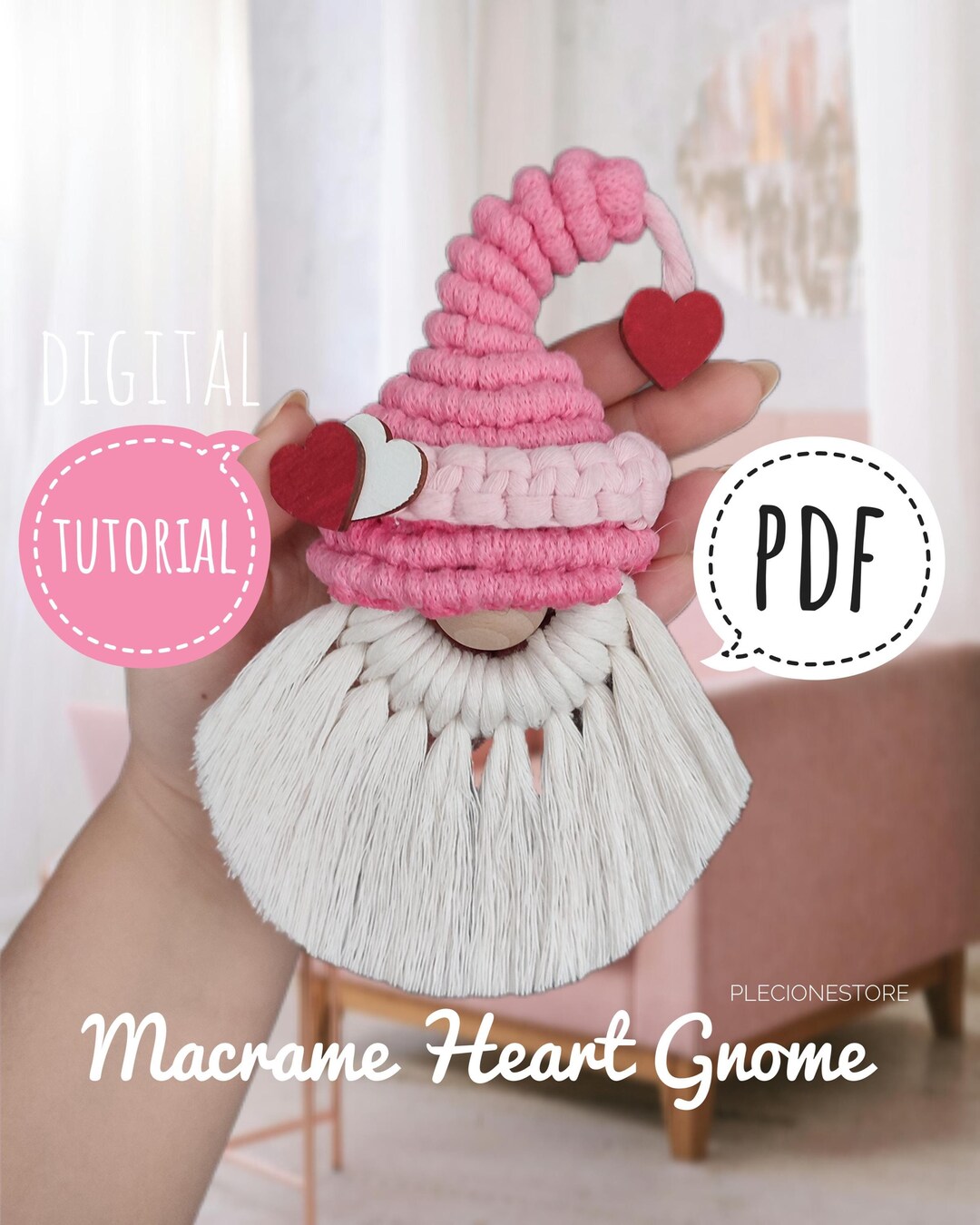 Macrame Heart Gnome PDF Tutorial: Valentine's Day DIY (instant Download ...