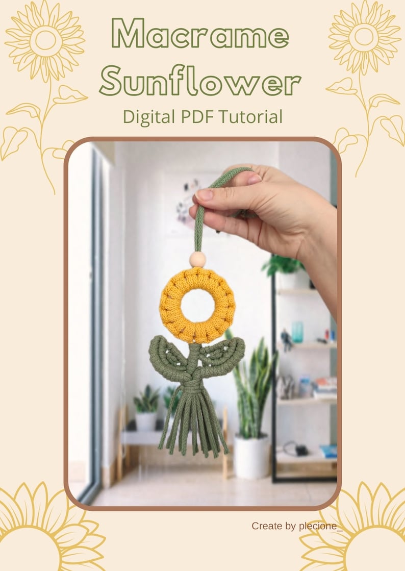 Macrame Sunflower PDF Tutorial: DIY Car Charm, Keychain Pattern ...