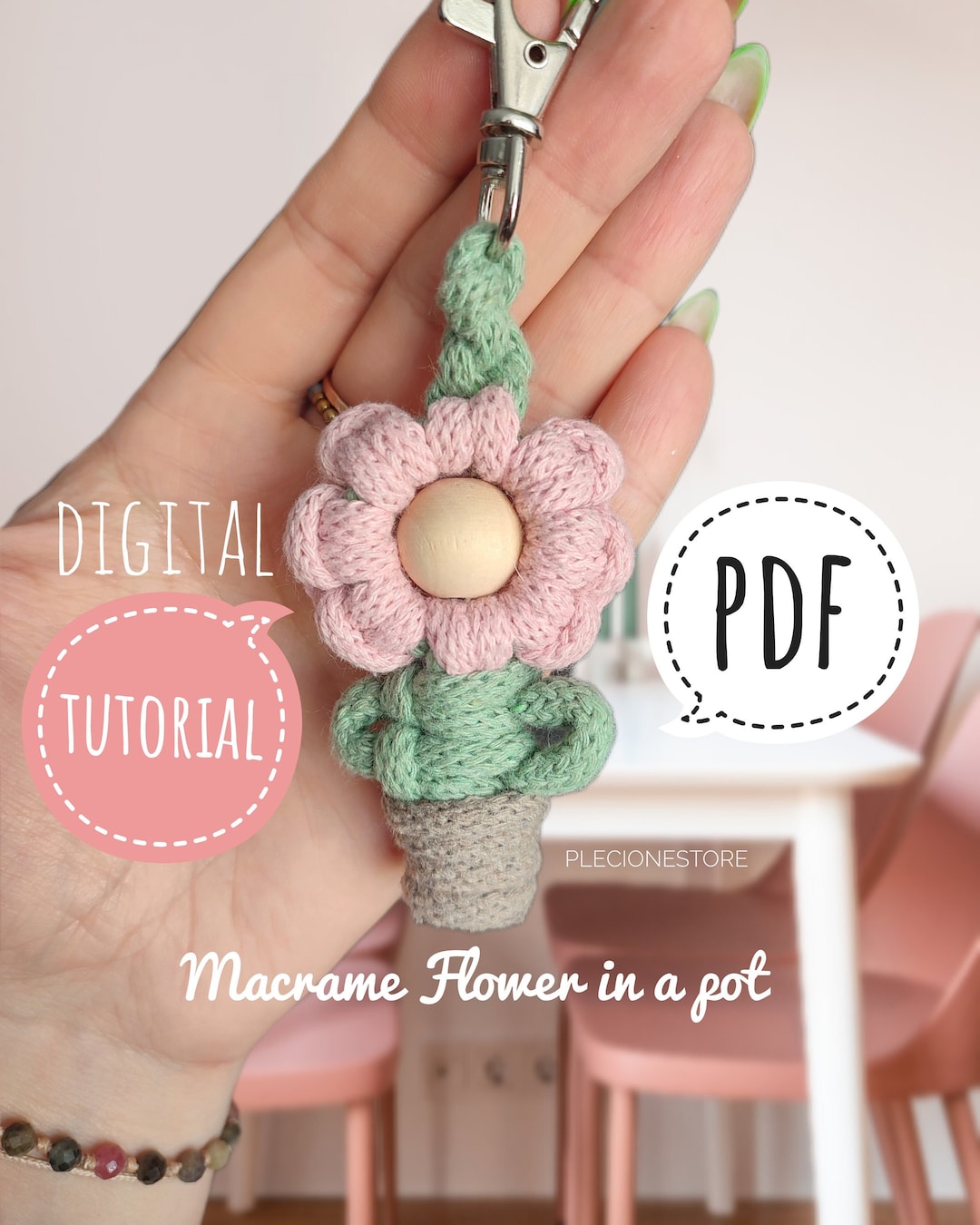 Macrame Flower Pot Keychain Tutorial: DIY Car Charm (PDF Pattern) - Etsy