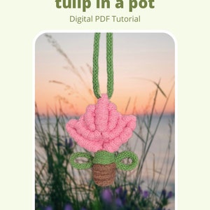 PDF Tutorial of Macrame Tulip in a Pot for Beginners, Macrame Flower DIY, Car Charm Decor ...