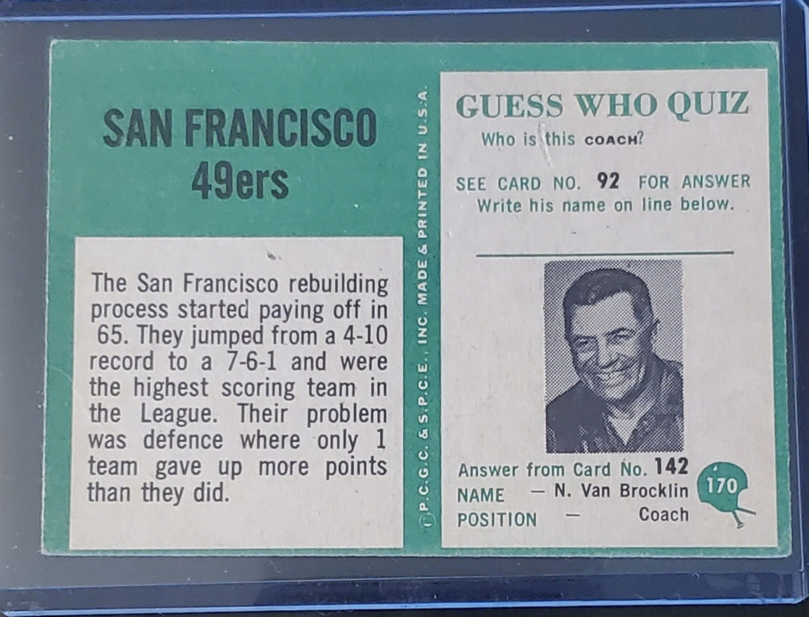 Vintage San Francisco 49ers Team Photo Card 170 1966 Philadelphia ...