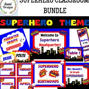 Superhero Theme Classroom Decor/bulletin Board/posters/labels/bookmarks ...