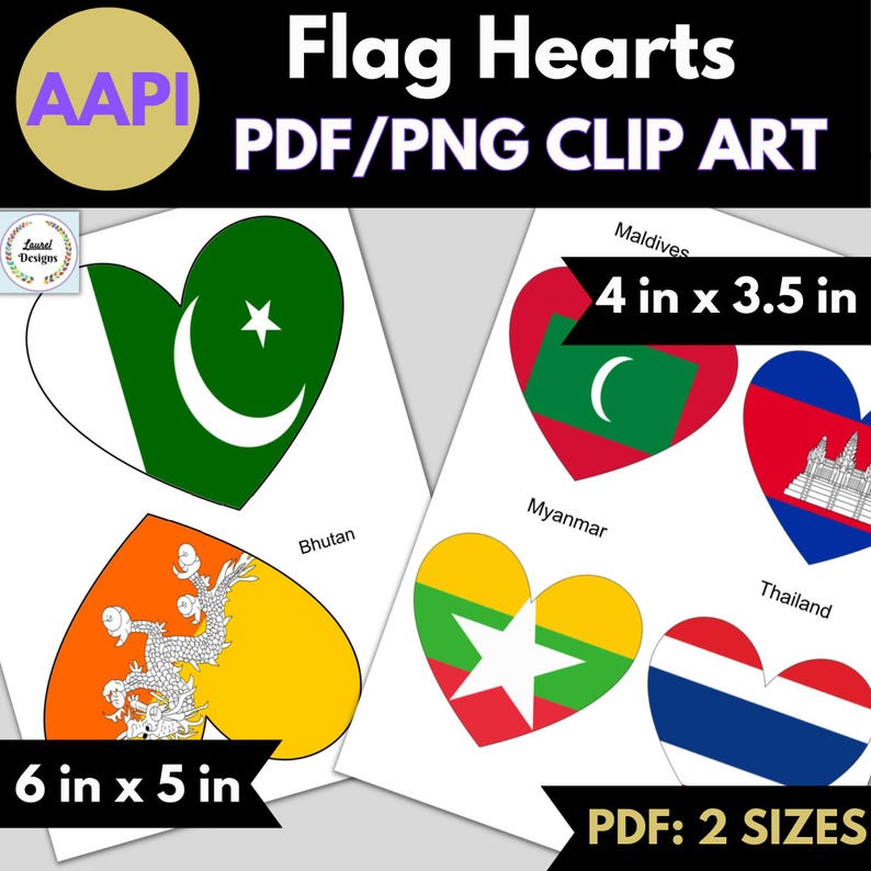 AAPI, Asian American & Pacific Islander Heritage Month Flag Hearts ...