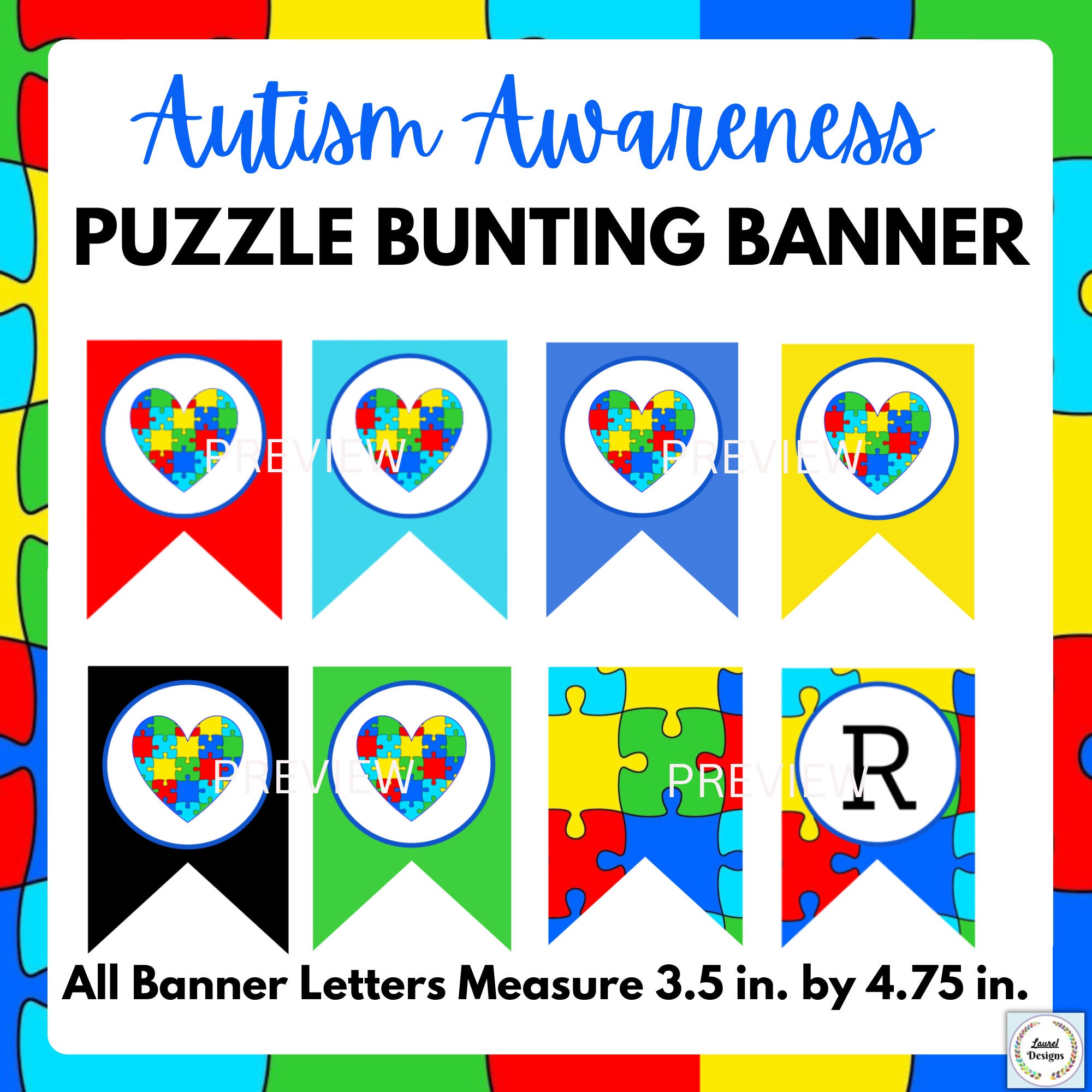 Autism Awareness Bunting Banner Letters, Puzzle Letters, Inclusion ...