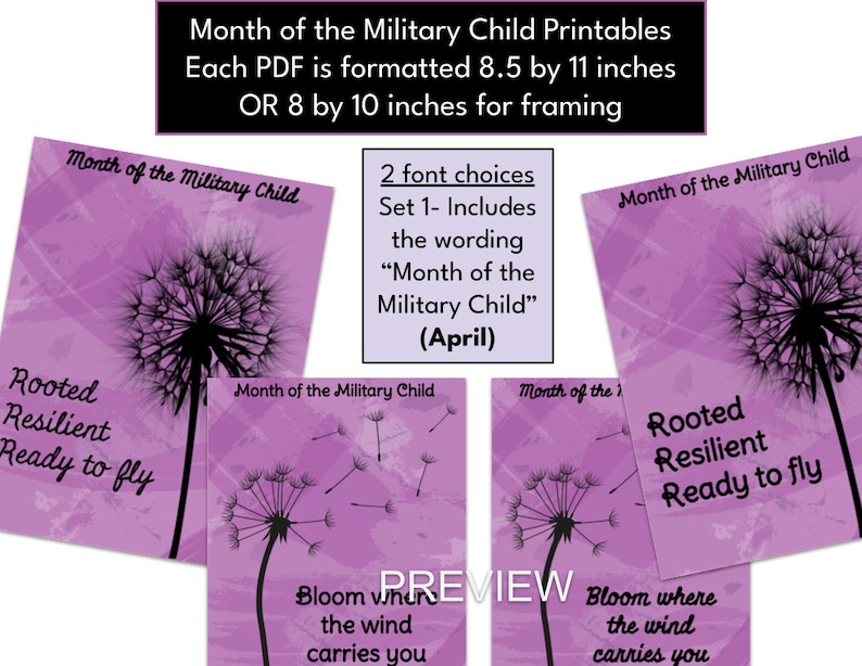 Dandelion/military Child Wall Art, Poster Set With Bookmarks- Purple up ...