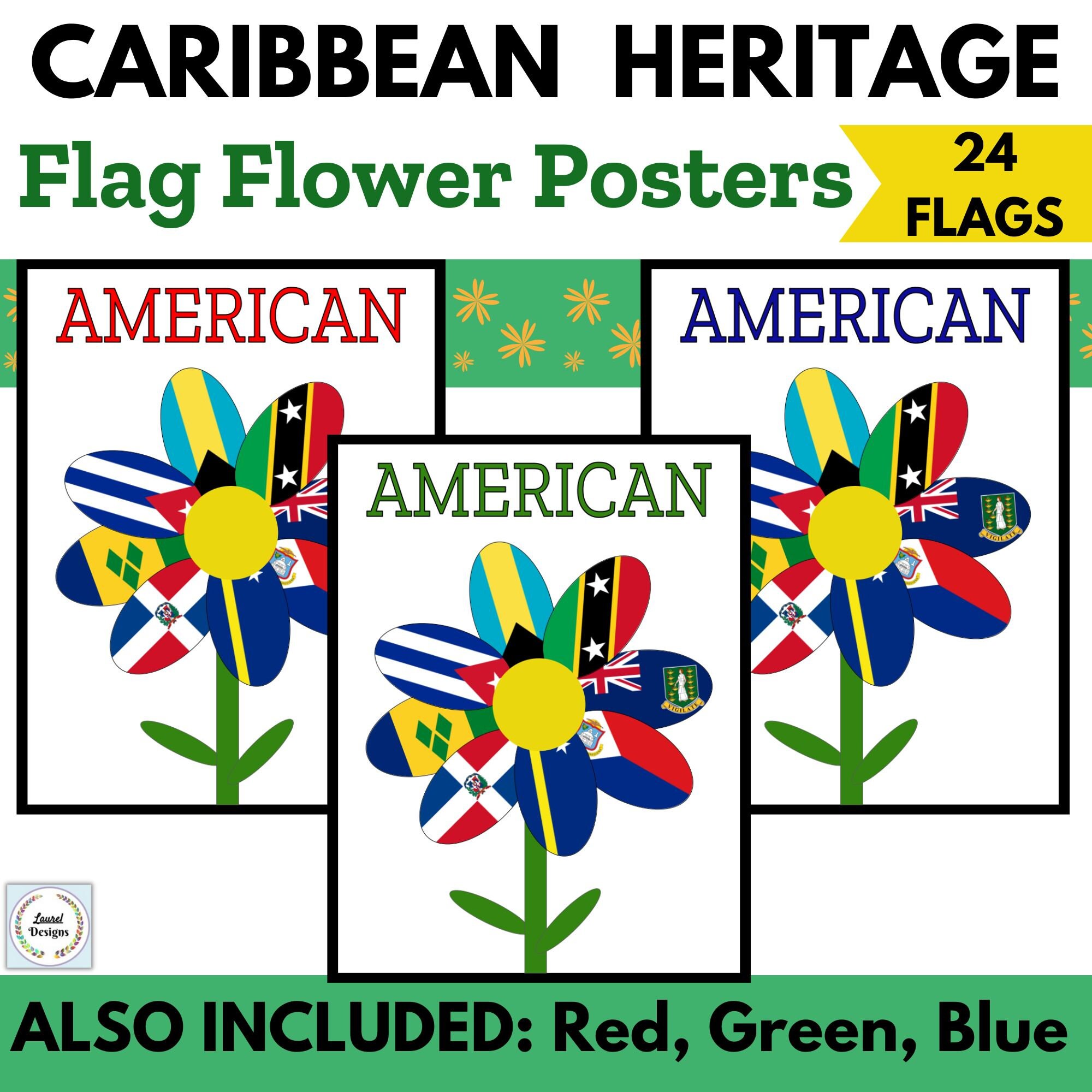 Printable Caribbean American Heritage Month Flag Flower Posters ...