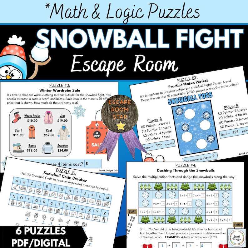 Snowball Fight Escape Room, Winter Escape Room, Winter Challenge, Snow ...