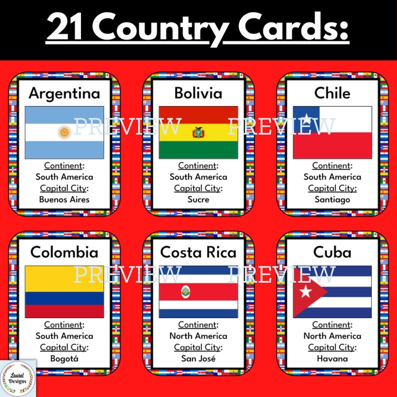 Printable Hispanic Heritage Month Flag Flash Cards, Spanish Country ...
