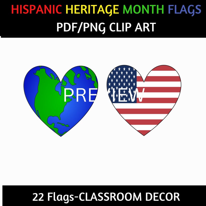 Hispanic Heritage Month Flag Hearts Spanish Flag Hearts-set - Etsy