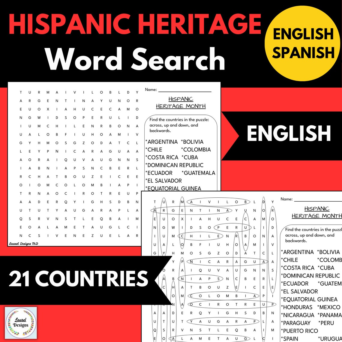 Printable Hispanic Heritage Month Word Puzzles, Worksheets, Coloring ...