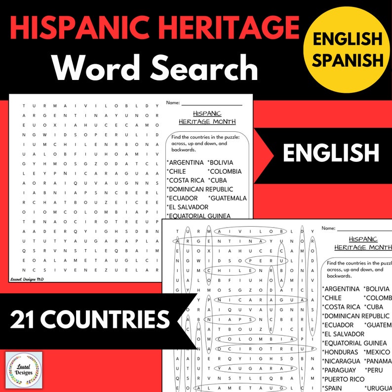 Printable Hispanic Heritage Month Word Puzzles, Worksheets, Coloring ...