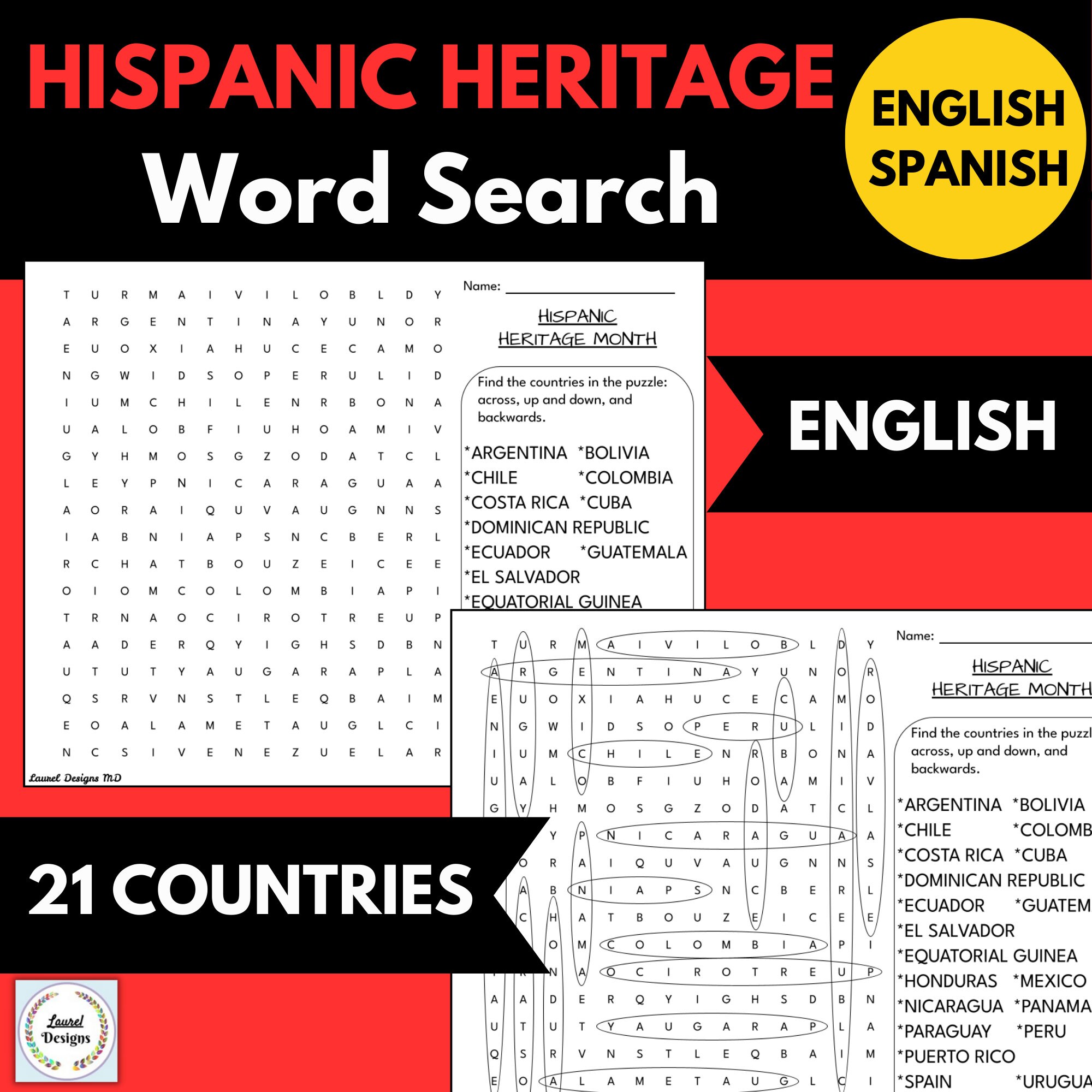 Printable Hispanic Heritage Month Word Puzzles, Worksheets, Coloring ...