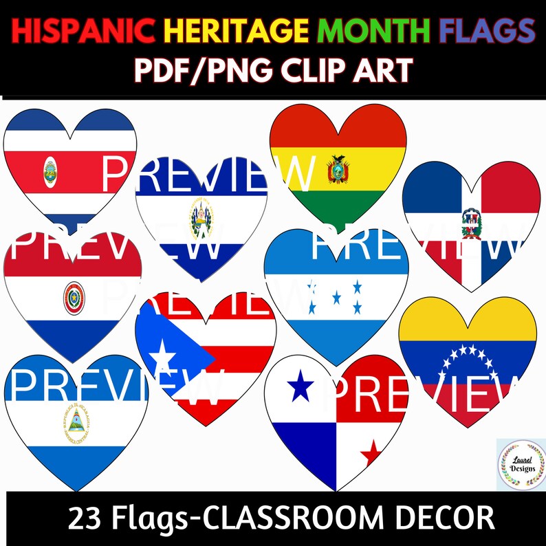 Hispanic Heritage Month Flag Hearts Spanish Flag Hearts-set of 23 PDF ...