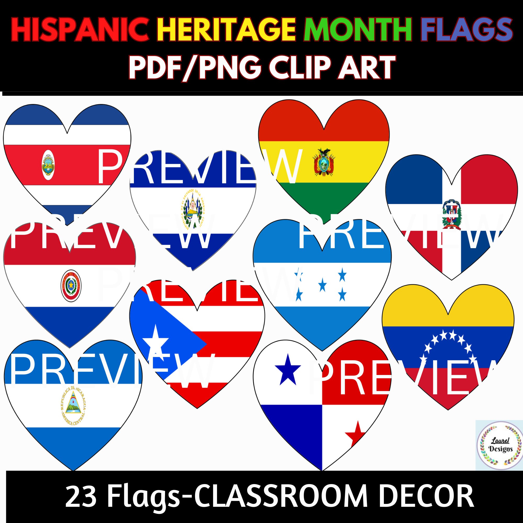 Hispanic Heritage Month Flag Hearts Spanish Flag Hearts-set of 23 PDF ...