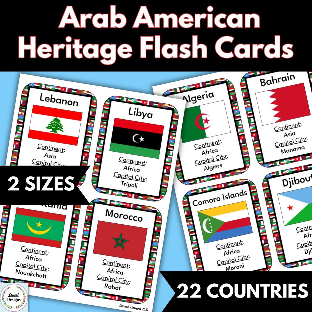 Printable Arab Flags Flash Cards, Arab American Heritage Month Flash ...