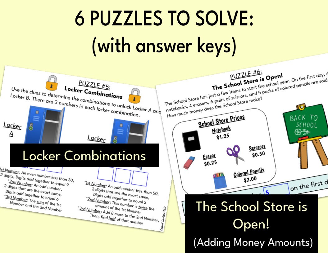 Back to School Escape Room Math Puzzles Logic Puzzles - Etsy