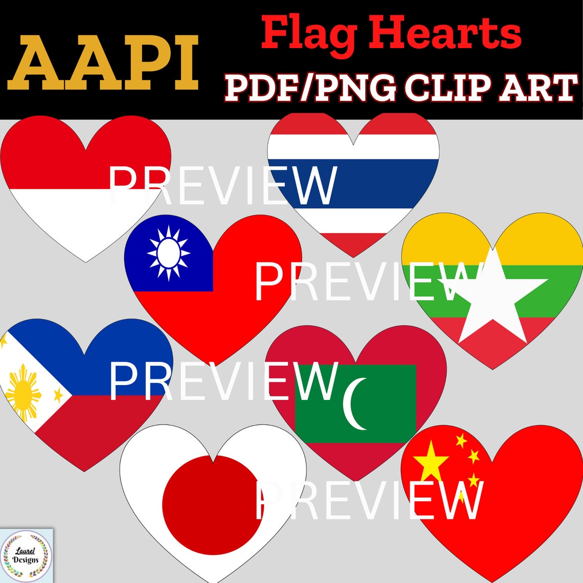 AAPI, Asian American & Pacific Islander Heritage Month Flag Hearts ...