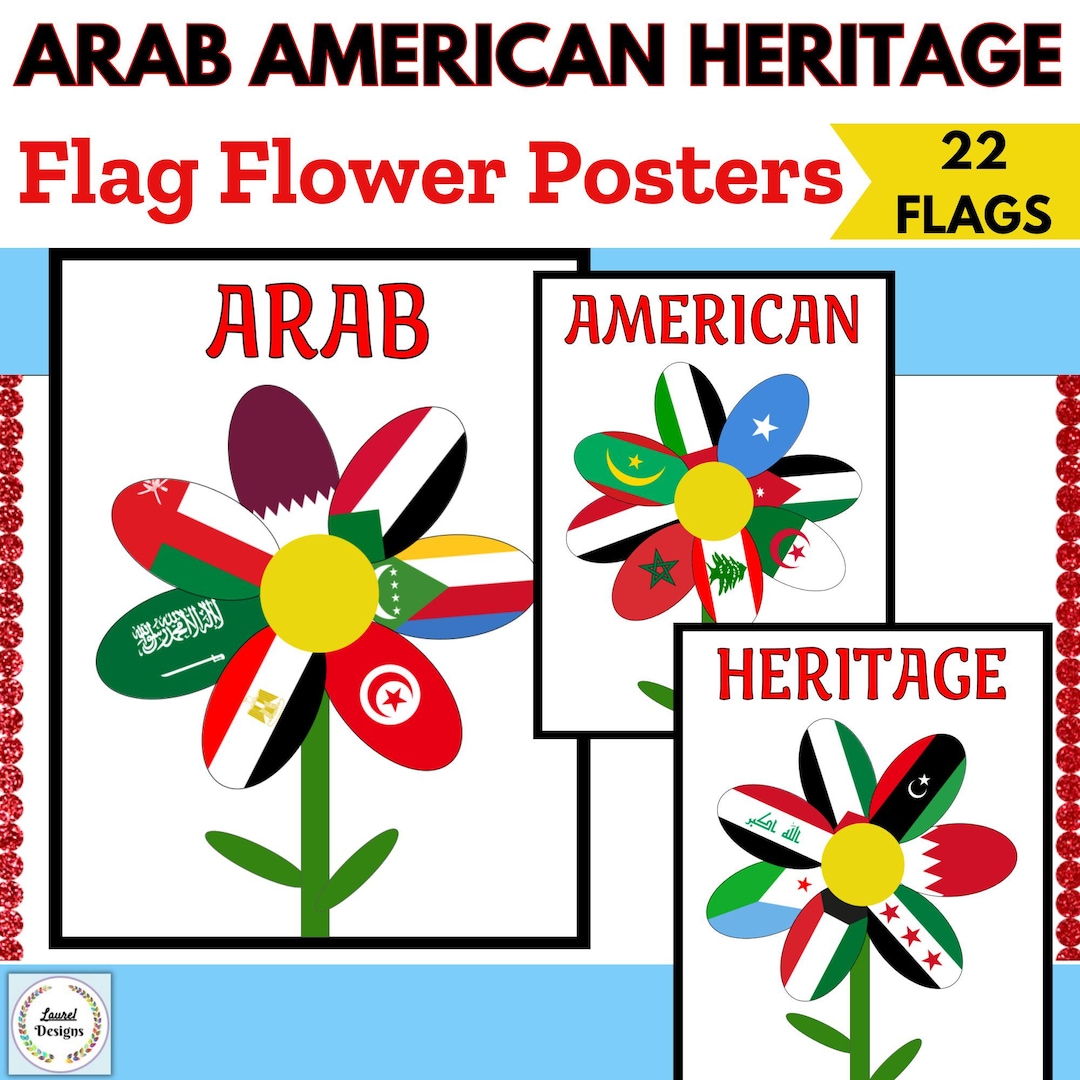 Printable Arab American Heritage Month Posters, Flag Flower Posters ...