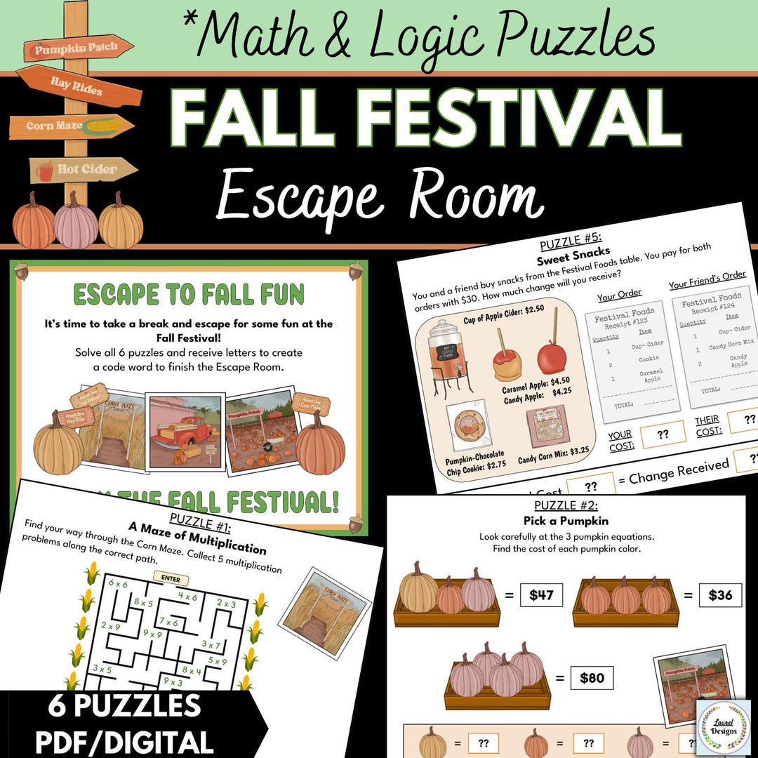 Fall Escape Room, Fall Break Escape Room, Fall Festival, Autumn, Math ...