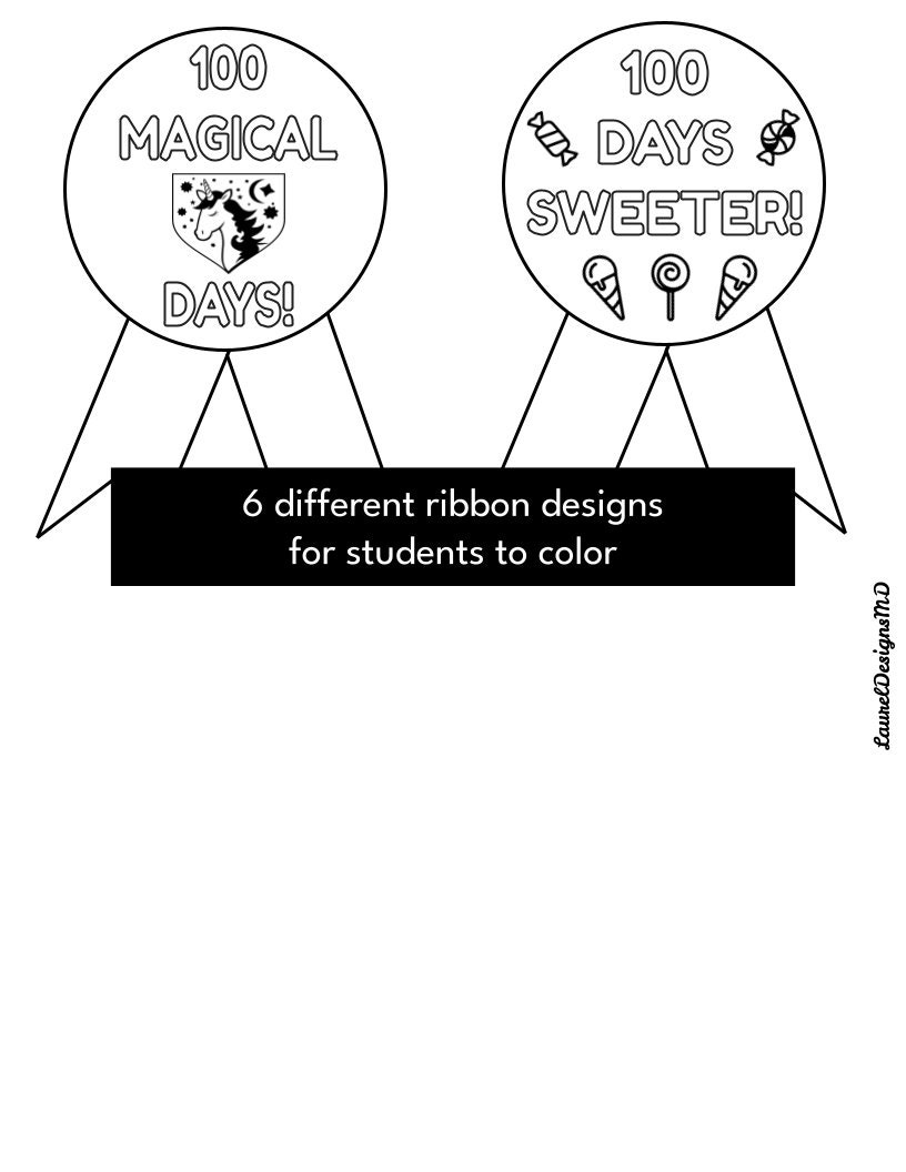 100th Day of School, Coloring Activity, Coloring Ribbons, 100 Days of ...