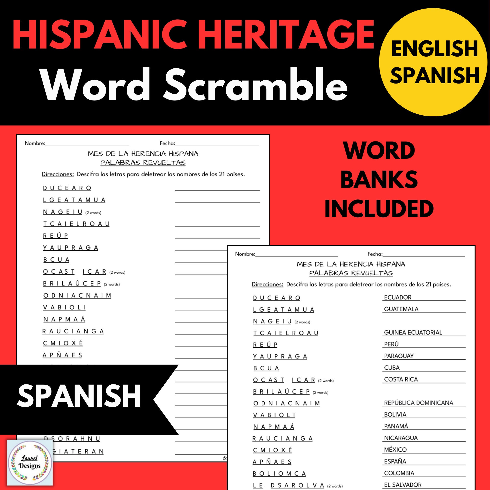 Printable Hispanic Heritage Month Word Puzzles, Worksheets, Coloring ...