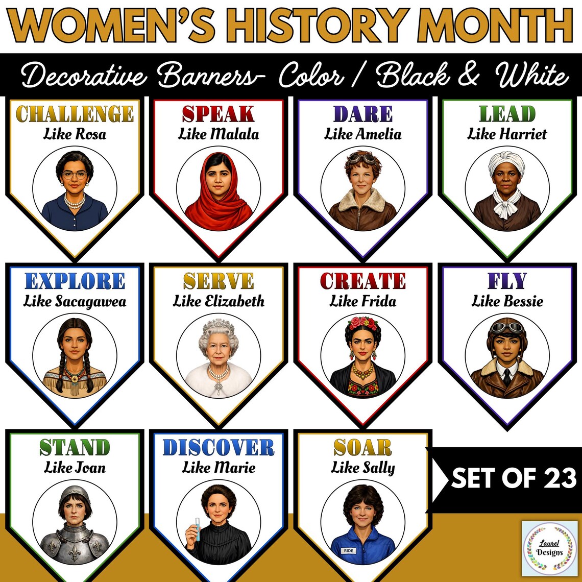 Women's History Month Banners, Women's History Month Pennants, Coloring ...