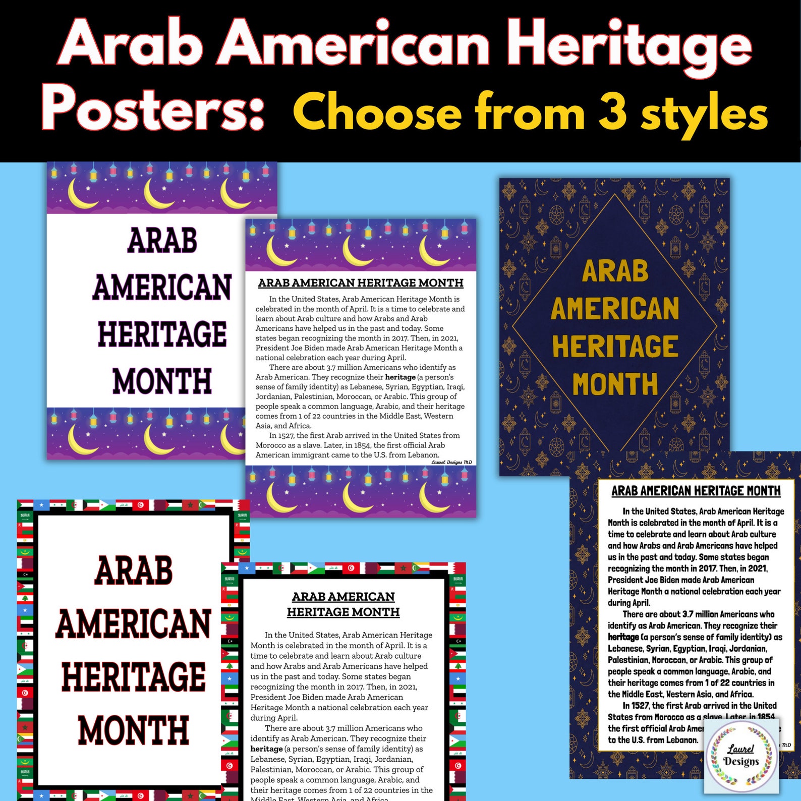Arab American Heritage Month Flag Hearts Printables Set of 22, Bulletin ...