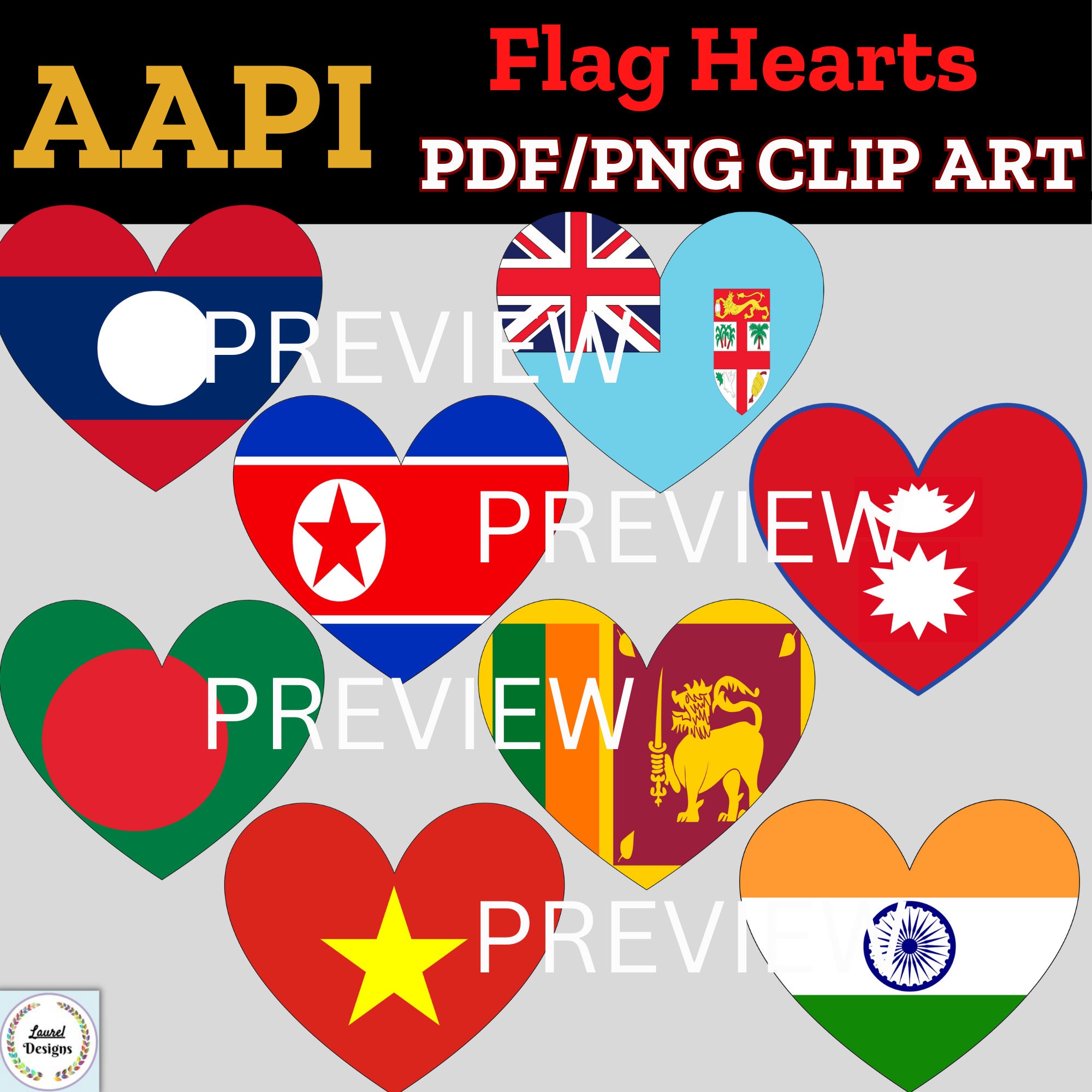 AAPI, Asian American & Pacific Islander Heritage Month Flag Hearts ...