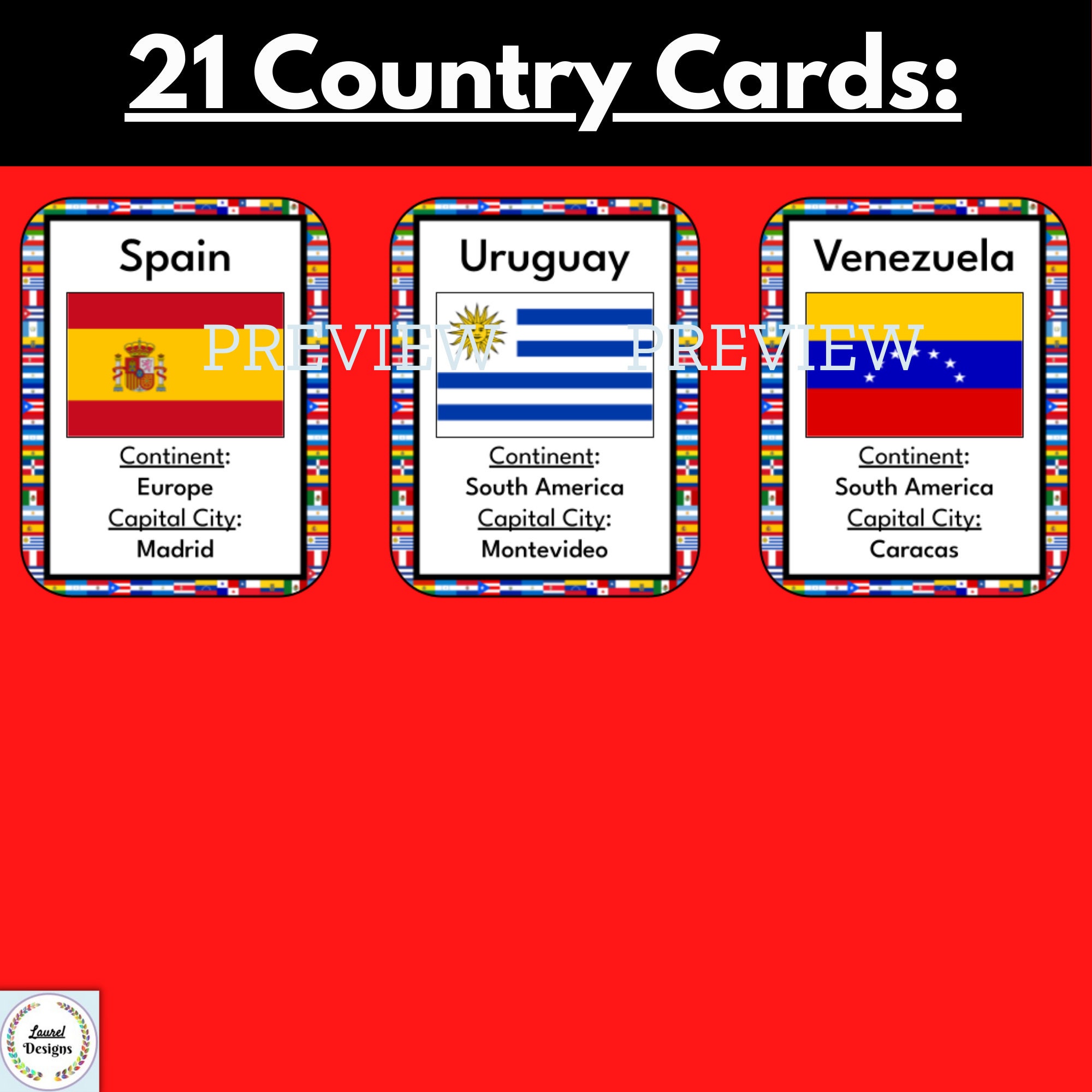 Printable Hispanic Heritage Month Flag Flash Cards, Spanish Country ...