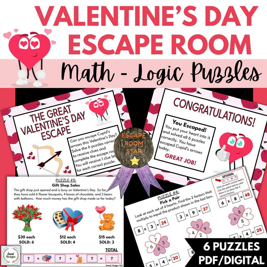 Valentine's Day Escape Room, Math Puzzles, Logic Puzzles DIGITAL ...