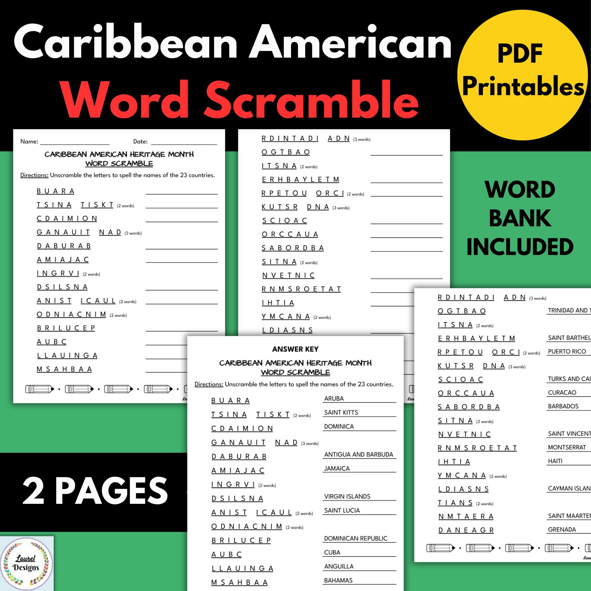 Printable Caribbean American Heritage Month Worksheets, Puzzles, Word ...