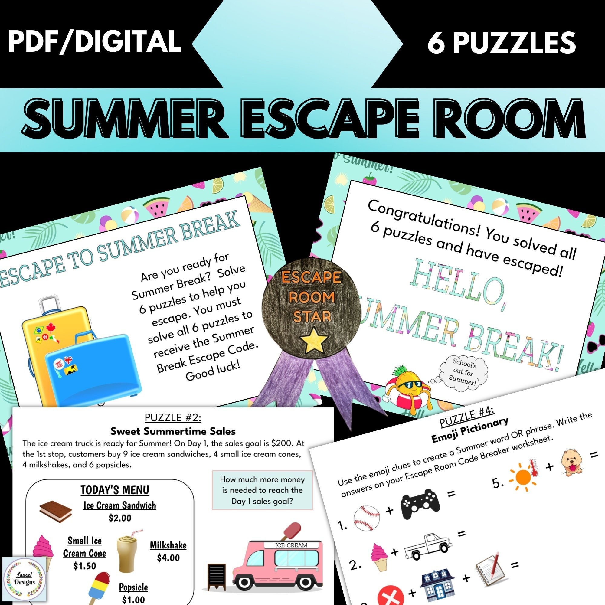 Summer Break Escape Room, Summer Escape Room, Last Day of School, End ...