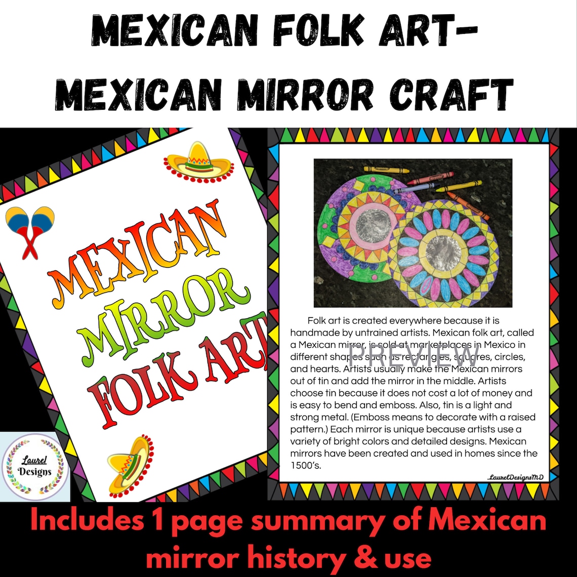 Mexican Mirror Craft Project, Hispanic Heritage Month, Cinco De Mayo ...
