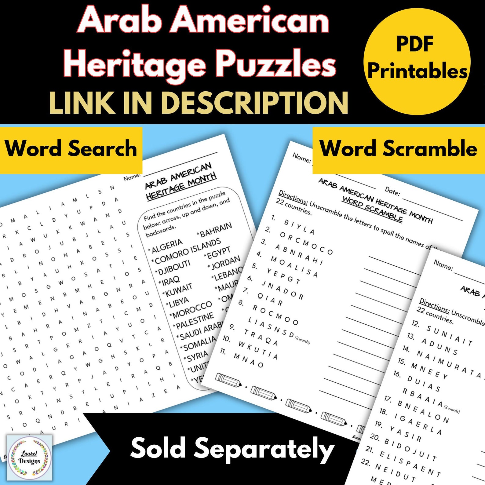 Arab American Heritage Month Flag Hearts Printables Set of 22, Bulletin ...