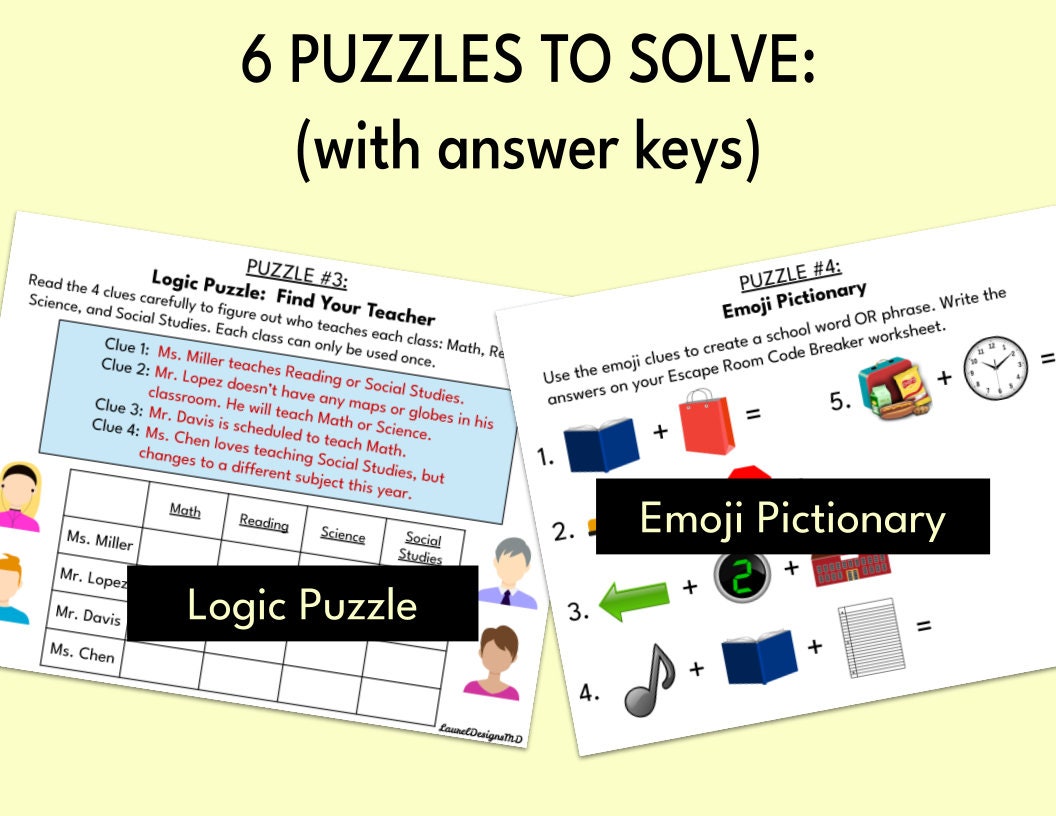 Back to School Escape Room Math Puzzles Logic Puzzles - Etsy