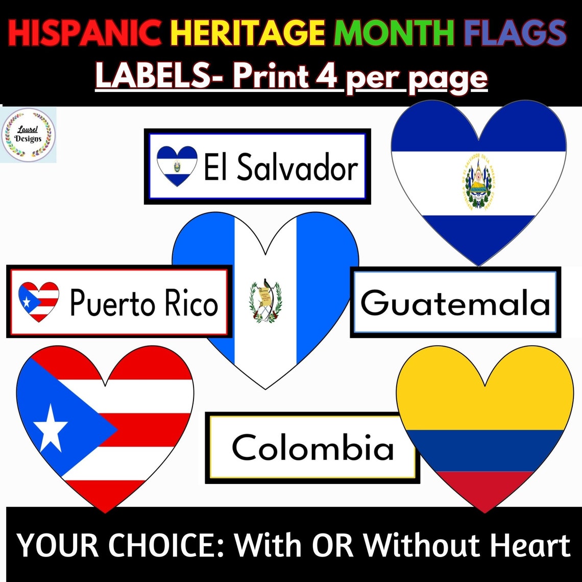 Hispanic Heritage Month Flag Hearts Spanish Flag Hearts-set of 23 PDF ...