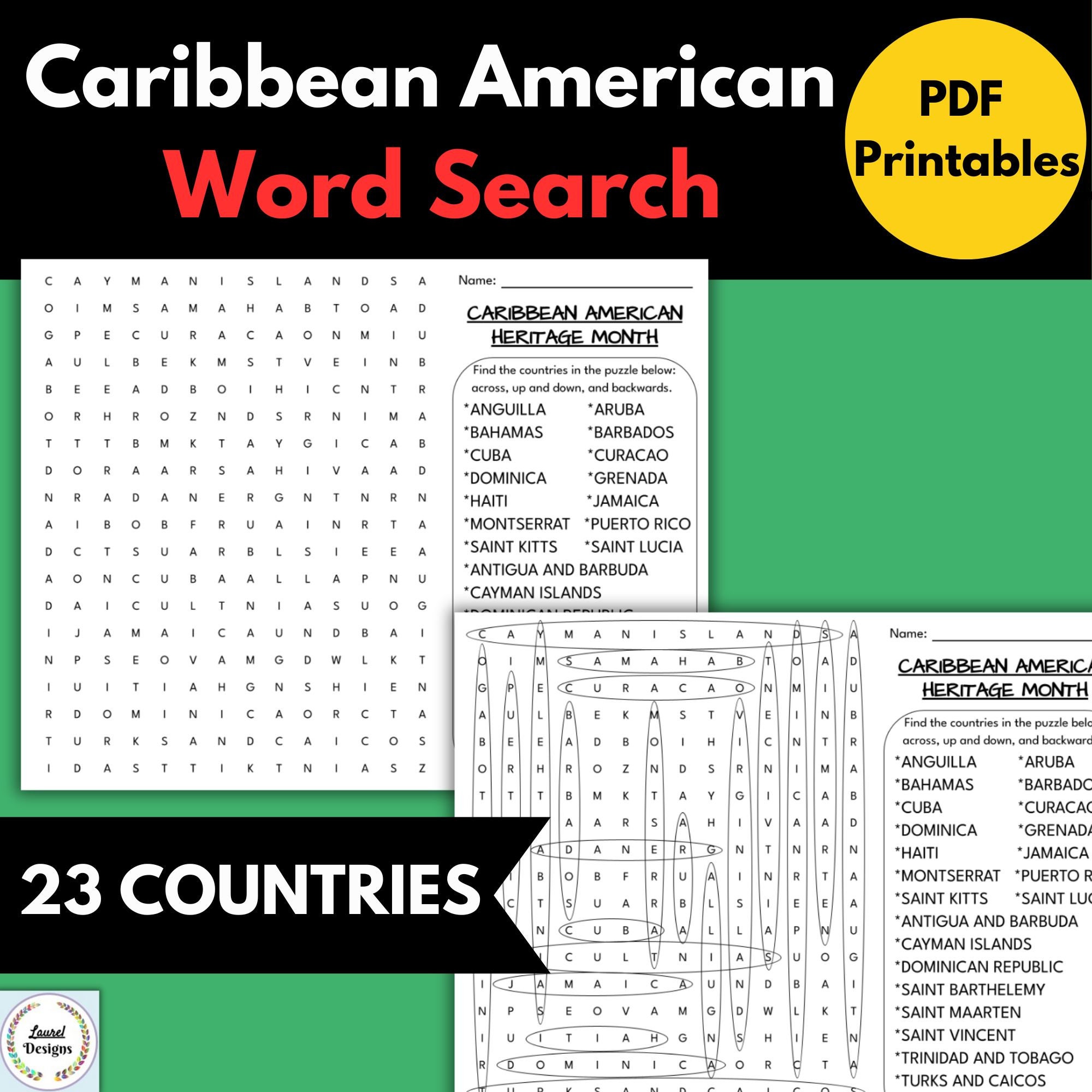 Printable Caribbean American Heritage Month Worksheets, Puzzles, Word ...